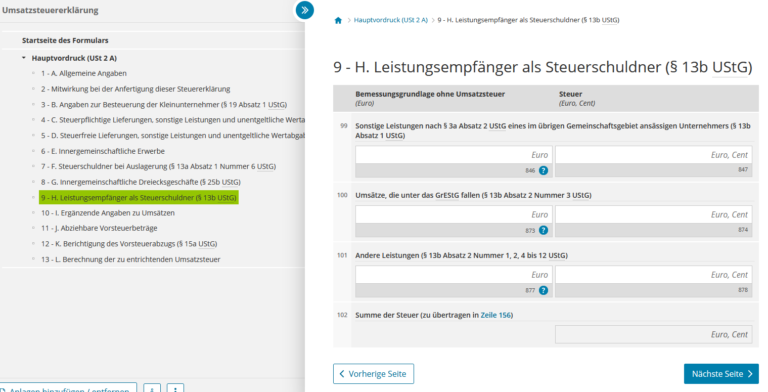 Reverse Charge Umsatzsteuervoranmeldung